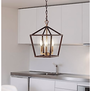 JONATHAN Y JYL7601D Ojai 10" 3-Light Iron Classic Modern Lantern Bohemian, Cottage, Farmhouse, Rustic, Transitional LED Pendant, Oil Rubbed Bronze/Brass Gold