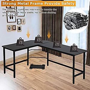 FDW Computer Desk L Shaped Gaming Desk Corner Office Desk PC Wood Home Large Work Space Study Desk Workstation,Black