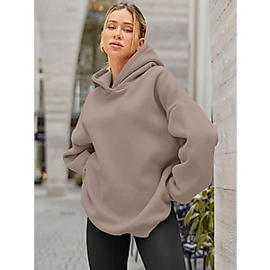 EFAN Fall Outfits 2024 Hoodies for Women Oversized Sweatshirts Fashion Clothes Solid Basic Soft Loose Winter Tops Sweaters CoffeeGrey M