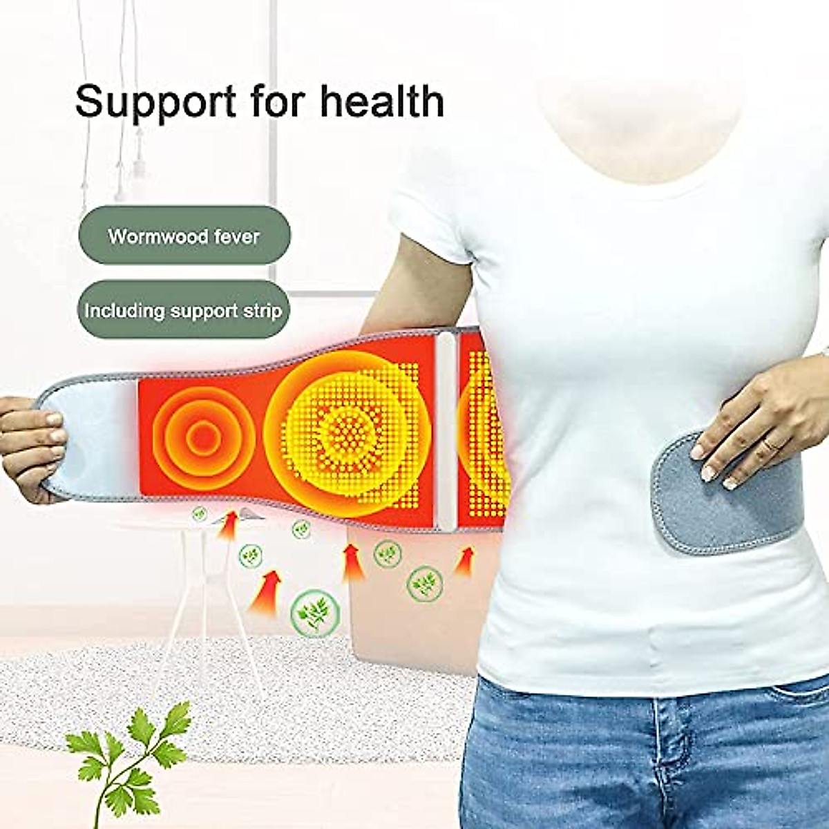 Self-Heating Wormwood Waist Belt, Magnetic Nursing Lumbar Support Waist Heating, 45° Lasting Self Heating Breathable Support Belt, Portable Menstrual Heating Pad, for Abdominal Pain Relief. (S)