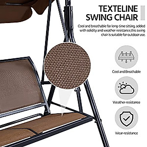 Yaheetech Outdoor Porch Swing Chair for Adults, 3-Seat Patio Sunset Hanging Swing w/Texteline Fabric & Adjustable Canopy & Armrests, Canopy Lounge Chair for Backyard/Garden/Balcony
