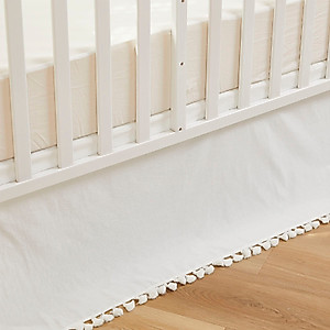 Brandream Gender Neutral Boho Bohemian Baby Girl Boy Nursery Crib Bedding Set 3 Pieces Solid White Farmhouse Chic Unisex Minimalist Tassel Fringe Macrame Cozy 100% Washed Cotton