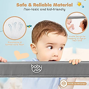 Baby Joy Bed Rails for Toddlers, 59‘’ Extra Long, Swing Down Bed Guard w/Safety Straps, Folding Baby Bedrail for Kids Twin, Double, Full Size Queen & King Mattress (Gray, 59-Inch)