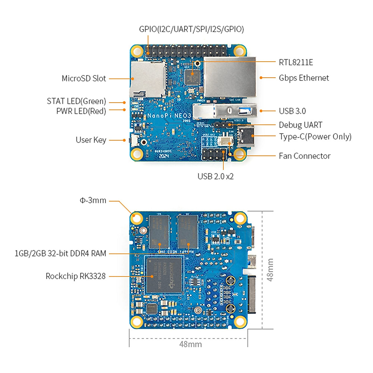 FriendlyElec NanoPi NEO3 1GB/2GB DDR4 RK3328 Cortex A53 Quad-core 64-bi Support Linux Ubuntu Core Upgrade Nanopi NEO2 (2GB Ram, NEO3 Case Kit)