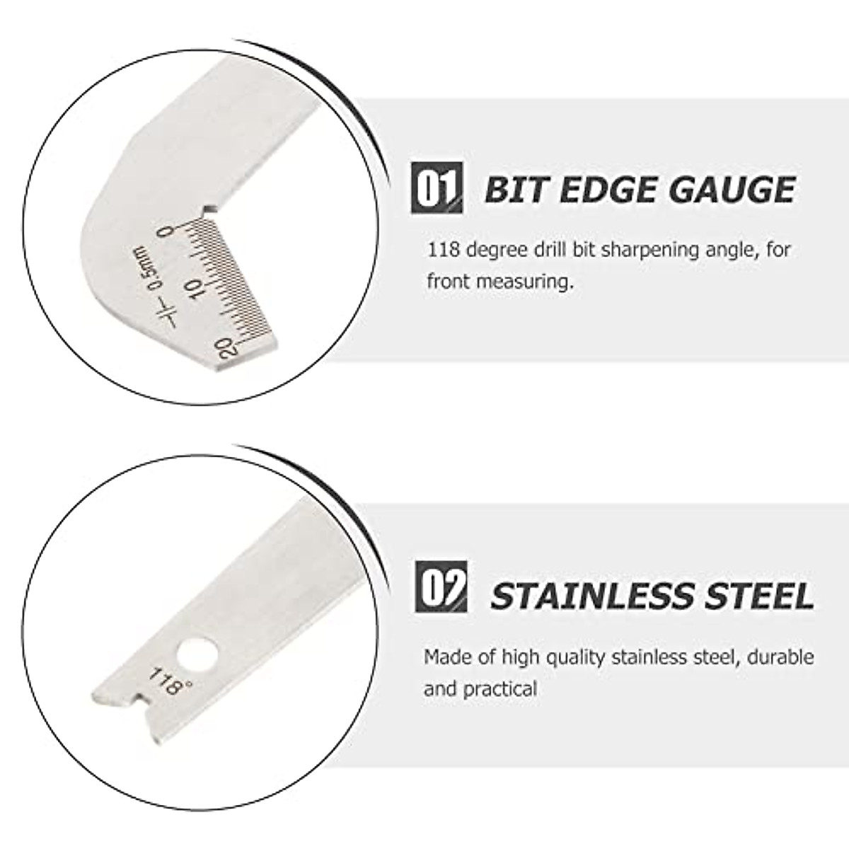 iplusmile Drill Gauge Stainless Steel Drill Point Gage 118 Degree Drill Bits Angle Gage Grinding Gauge Sharpening Tool (Silver)