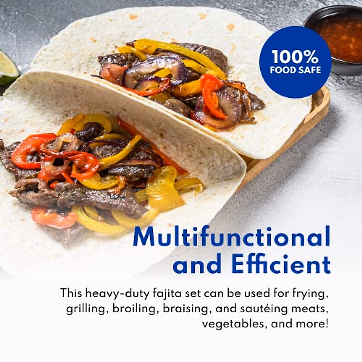 New Star Foodservice 1028614 Commerical Grade Cast Iron Fajita Set, Sizzling Skillet, Japanese Steak Plate