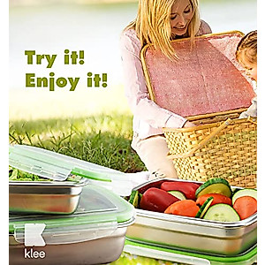 Klee Set of 3 Food Storage Containers with Airtight Lids (12oz,19oz, 28oz) - Premium 304 Stainless Steel Containers, Bento Boxes, Lunch Boxes, Meal Prep Containers for Kitchen, School, Office, Travel