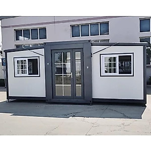 Generic Portable Prefabricated Tiny Home 19x20ft, Mobile Expandable Plastic Prefab House for Hotel, Booth, Office, Guard House, Shop, Villa, Warehouse, Workshop, grey blue