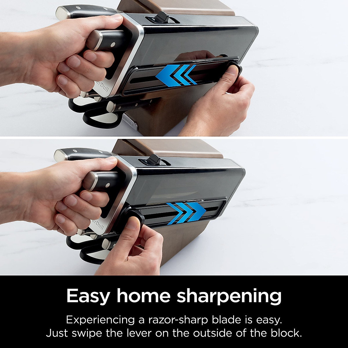 Ninja K52013 Foodi NeverDull Premium 13 Piece German Stainless Steel Wood Series Knife System with Built-in Sharpener, Walnut Stain/Black