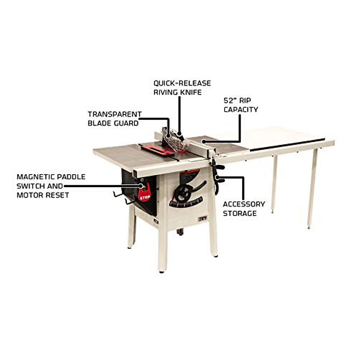 JET JPS-10 ProShop II 10-Inch Table Saw with Steel Wings, 52-Inch Rip, 1-3/4HP, 1Ph 115V (725005K)