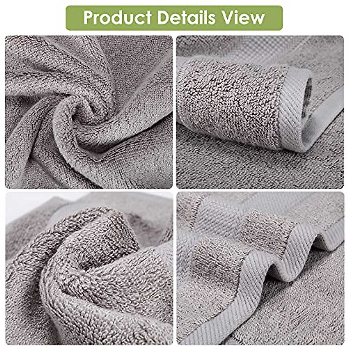CANFOISON Bamboo Washcloths for Face and Body, 4 Pack Light Gray Washcloths for Adult Kids Baby Luxury Super Soft Highly Absorbent Bathroom Towels 13"x13"