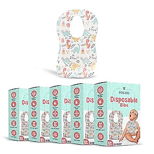 POUATU Premium Baby Disposable Bibs - Mess-Free Feeding and Easy Cleanup - 5 Packs of 20 (100 Count)