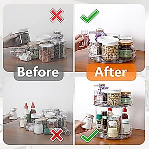 Clear Lazy Susan Organizer for Cabinet 2 Tier 360°Rotating 11 inches Lazy Susan Turntable Organizer Bins Bathroom Organizer Countertop Organization Storage Container for Kitchen, Pantry, Cupboard