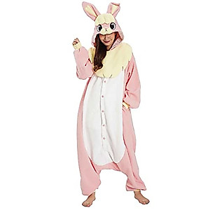 SAZAC Fluffy Rabbit Kigurumi Onesie Jumpsuit Halloween Costume (Pink)