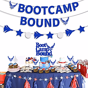 Air Force Decorations, Air Force Bootcamp Bound Party Decorations Glitter Bootcamp Bound Banner, Boot Camp Bound Cake Topper, Air Force Cupcake Topper for Military Retirement Theme Farewell Party
