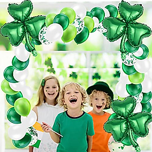 Littleloverly 119pcs St. Patrick's Day Shamrock Balloons Arch Garland Kit - Lucky Irish Shamrock Clover Foil Balloon for Irish Festival Party Decoration