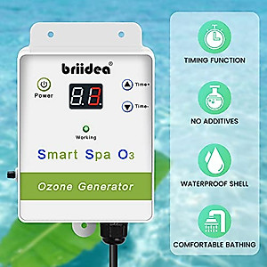 Spa Ozone Generator, Briidea Hi-Output Hot Tub Ozonator with Countdown Timer for Any Tubs or Spas, Chemical Free, Enjoy Your Comfortable Bath