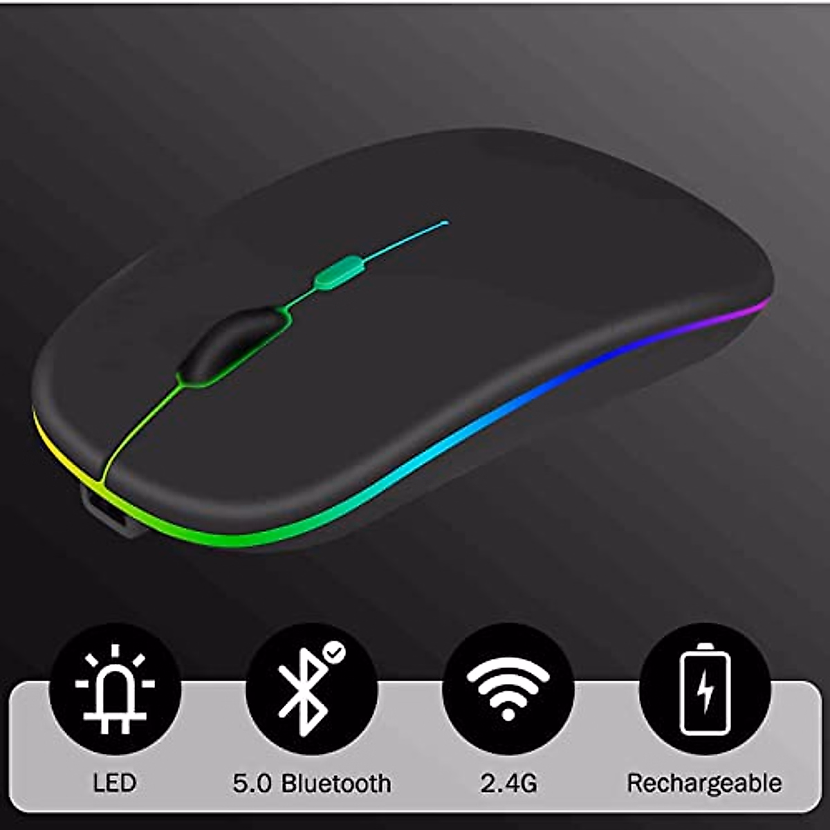 2.4GHz & Bluetooth Mouse, Rechargeable Wireless Mouse for Microsoft Surface Duo 2 Bluetooth Wireless Mouse for Laptop/PC/Mac/Computer/Tablet/Android RGB LED Pure White