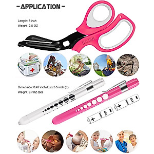 MEUUT 3 Pack Penlight & Medical Scissors- One 8 Inches Patented Trauma Shears Two LED Pen light with Four Batteries - Bandage Scissor for- Nurse, First Aid, EMT, Doctor