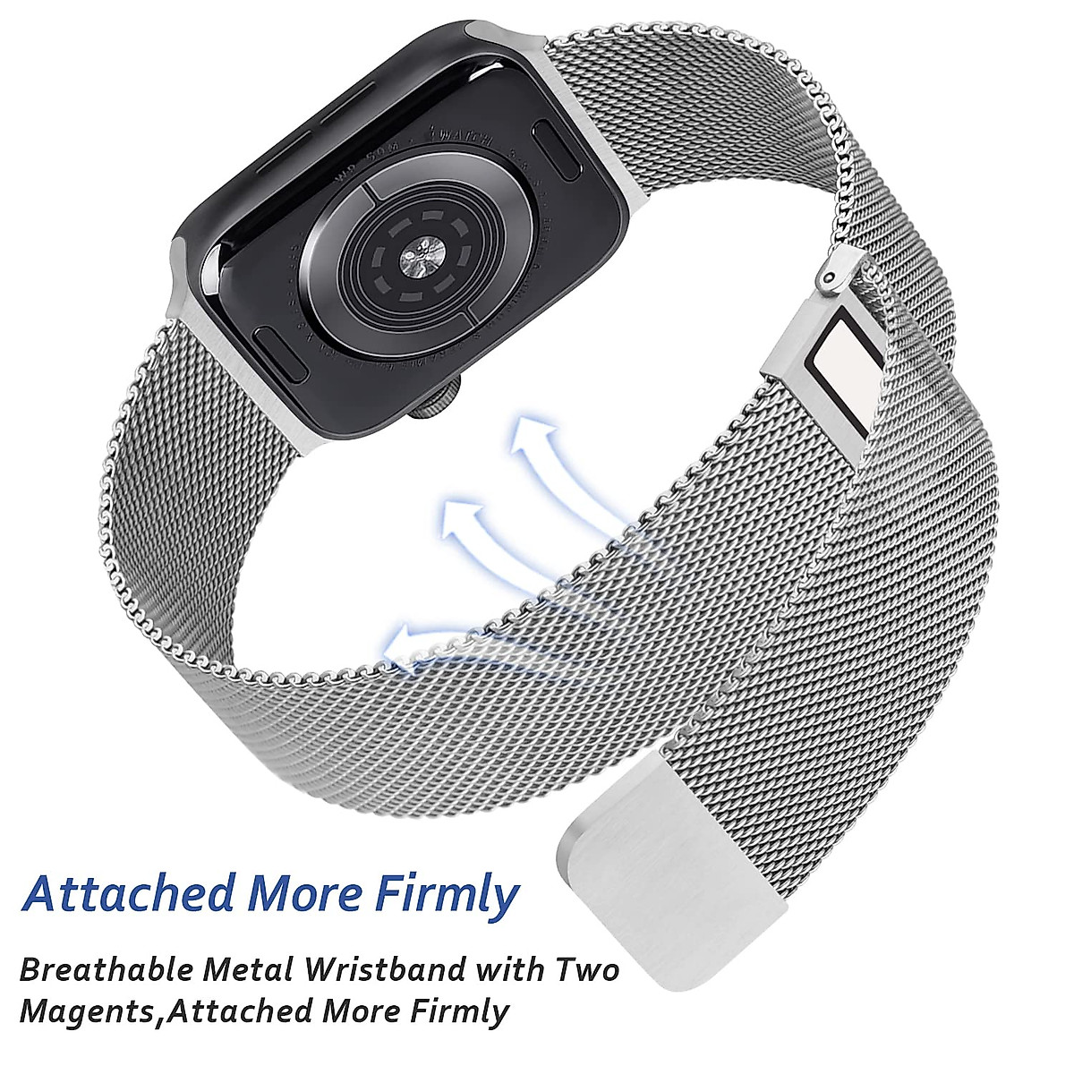 [2 PACK] Metal Stainless Steel Bands Compatible with Apple Watch Bands Series 8 7 6 5 4 3 2 1 SE 42mm 44mm 45mm, Mesh Loop Magnetic Milanese Strap for iWatch Bands (Silver & Black)