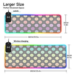 Polka Dot Wireless Charging Mouse Pad for Mobile Phone Extra Large Gaming Mousepad with 13 Lighting Modes Keyboard Mat for Office Home Gaming MacBook PC Laptop Desk