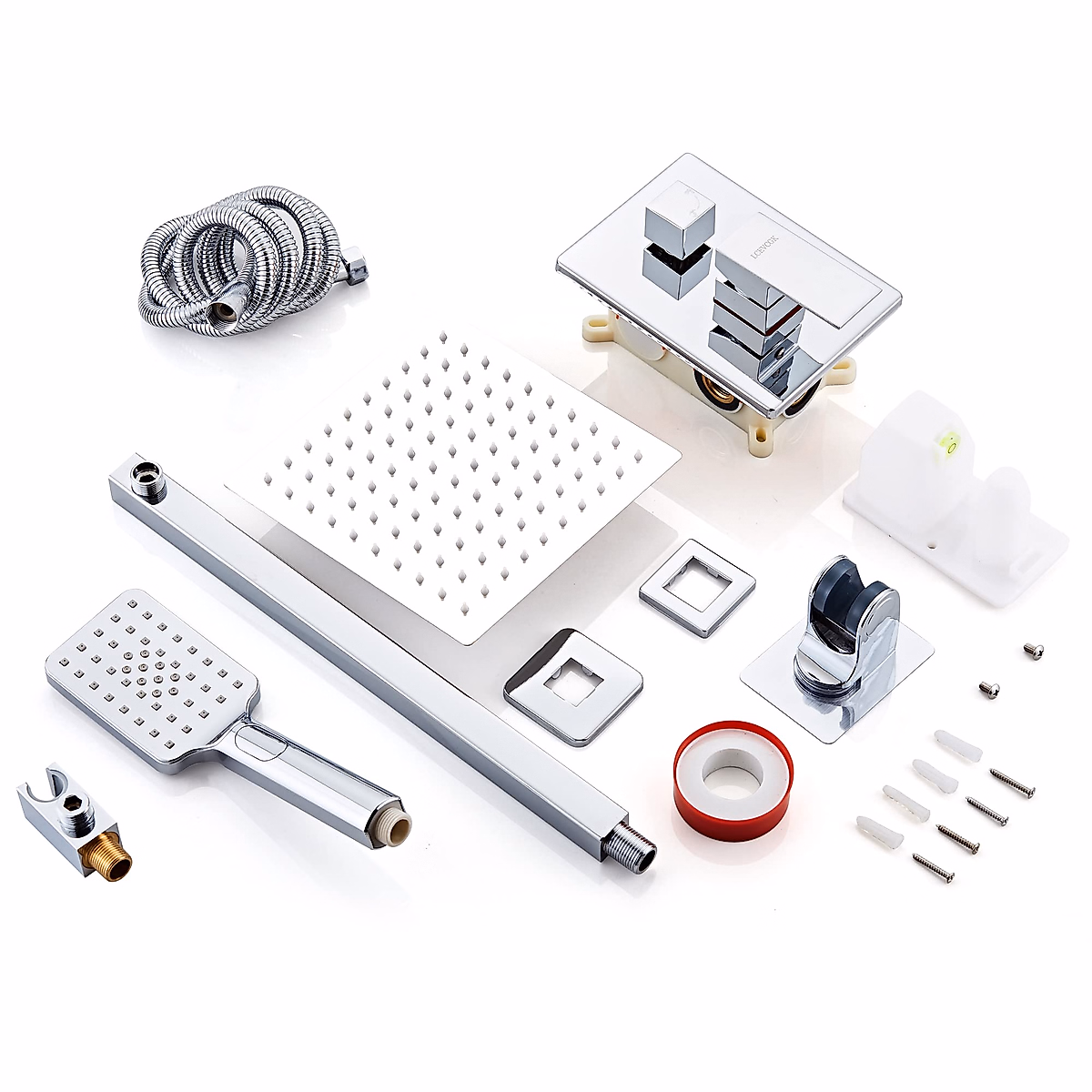 LCEVCGK Shower System, Shower Faucet Set Complete Square Rain Shower Combo Set with 8 inch Rainfall Shower Head System Bathroom Wall Mounted 3-Setting Handheld Shower,Chrome