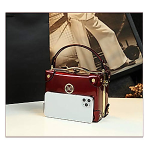 Fashion Women's Top Handle Satchel Handbags Leather Evening Bag Purses Small Hard Square Box Shoulder Bags (Red)