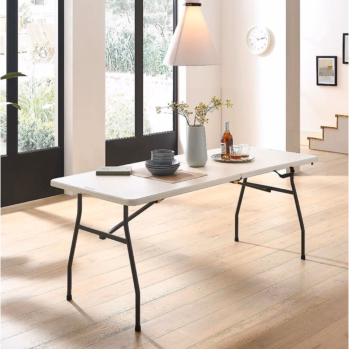 Living and More 6 Foot Fold-in-Half Table with Curve Legs, White