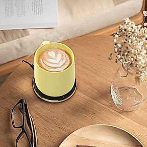 APEKX Auto On/Off Gravity-Induction Coffee Mug with Temperature Control 113°F/45°C Cup Warmer Self-Heating Coaster with Wireless Charging Function Gifts for Home Office (Mug Included) Yellow