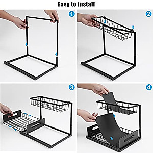 Under Sink Organizer - 2 Tier Bathroom Countertop Organizer Under Cabinet Storage for Kitchen, Under Sink Sliding Shelf Organizer Rack, Multi-Use Under Kitchen Sink Organizers and Storage