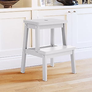 HOUCHICS Step Stools for Adults, Wooden Step Stool with 400 lb, Wood Step Stool, Adults Step Stool, Step Stool for Bedside, Step Helper for Kitchen,Bathroom,Bedroom (White)
