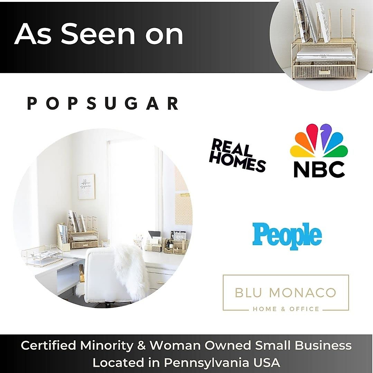 BLU MONACO Gold Desk Accessories and Workspace Organizers, Desktop Organizer - Cute File Organizer for Desk and Drawer Storage for Office Supplies, Paper, Device and Folders - File Holder