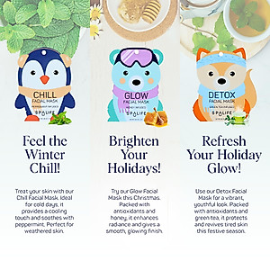 SpaLife Snow Buddies Facial Mask 10 Pack - Hydrating Character Sheet Masks for Women, Moisturizing Skincare Variety Set for Glowing Skin - Korean Facial Mask Spa Treatment with Natural Ingredients