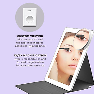 Conair Lighted Makeup Mirror, LED Vanity Mirror, 1X/5X Magnifying Mirror, Foldable with Case, Battery Operated and Rechargeable in White