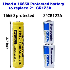 funkawa (2- Pack) Shockli 16650 1800mAh Rechargeable 3.7V Batteries[ Replacement for 2 x CR123 ] - Protected Battery