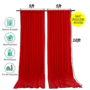 Red Backdrop Curtains 2 Panels 5ft x 10ft Polyester Photo Backdrop Drapes for Wedding Christmas Party Decorations