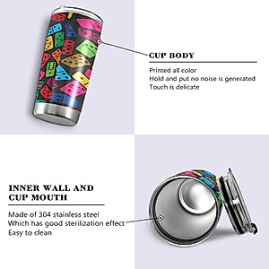 Color Dominoes Tumbler Stainless Steel Insulated Cup Travel Mug for Coffee Double Wall Vacuum Thermos with Straw and Lid 11oz