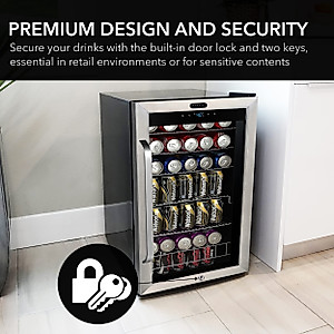 Whynter Beverage Refrigerator with Glass, 136-Can Cu. Ft. Drink Mini Fridge with Lock and Digital Control, BR-1211DS, 3.4 Cubic Feet, Stainless Steel Door/Black Sides