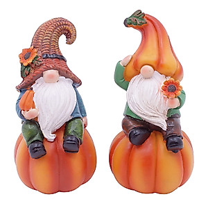 Etistta 2PCS Fall Gnome Pumpkin Decor for Harvest Thanksgiving Figurine, 6.5 inch Polyresin Gnomes Figurine for Home Tabletop Garden Holiday Decorations