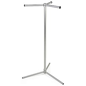 Displays2go Three-Way Straight Arm Garment Rack, Portable- Aluminum