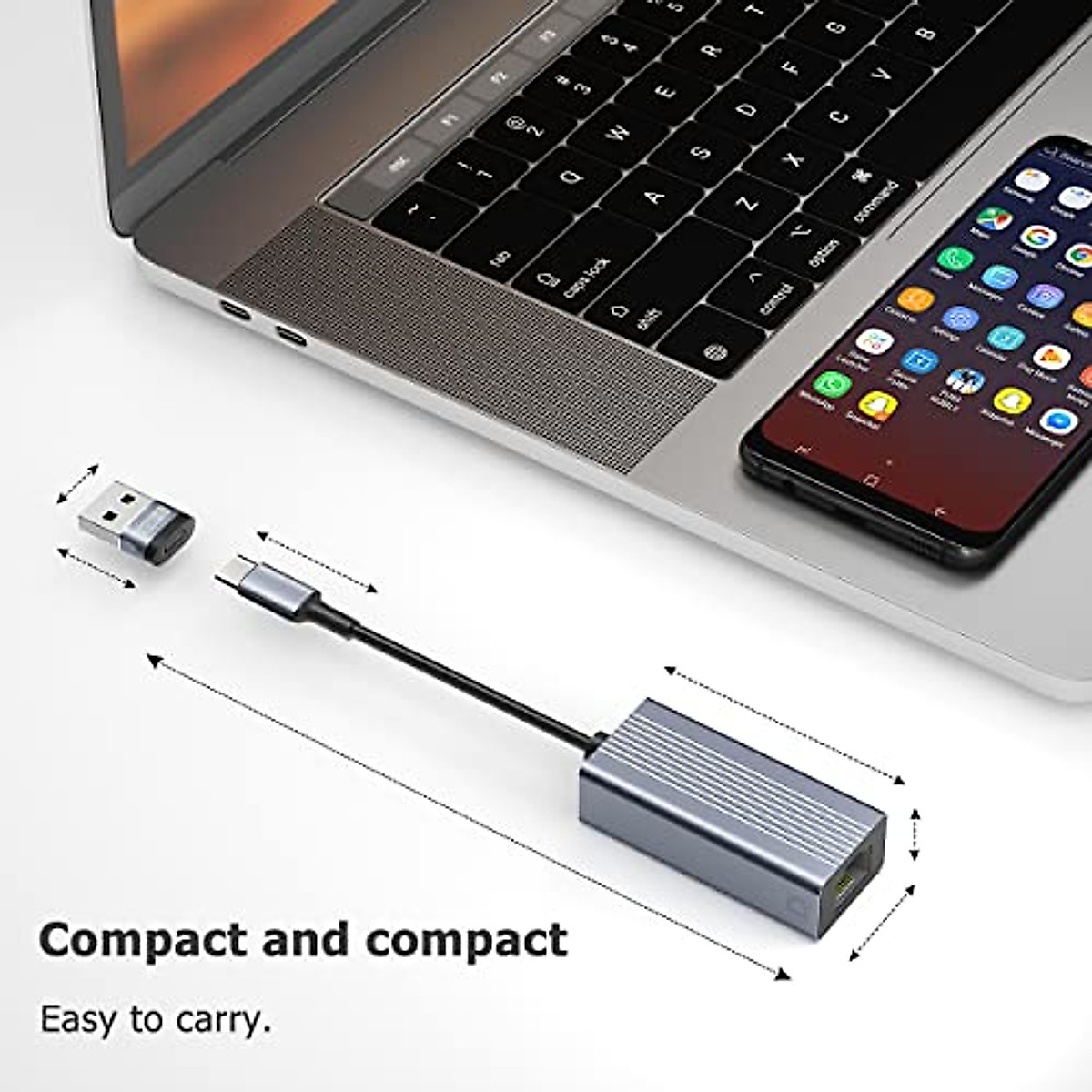 USB C to RJ45 Ethernet LAN Network Adapter + Aluminum USB Male to USB C Female Adapter Compatible with MacBook Pro Air iPad Surface Book Chromebook Dell XPS Galaxy S23