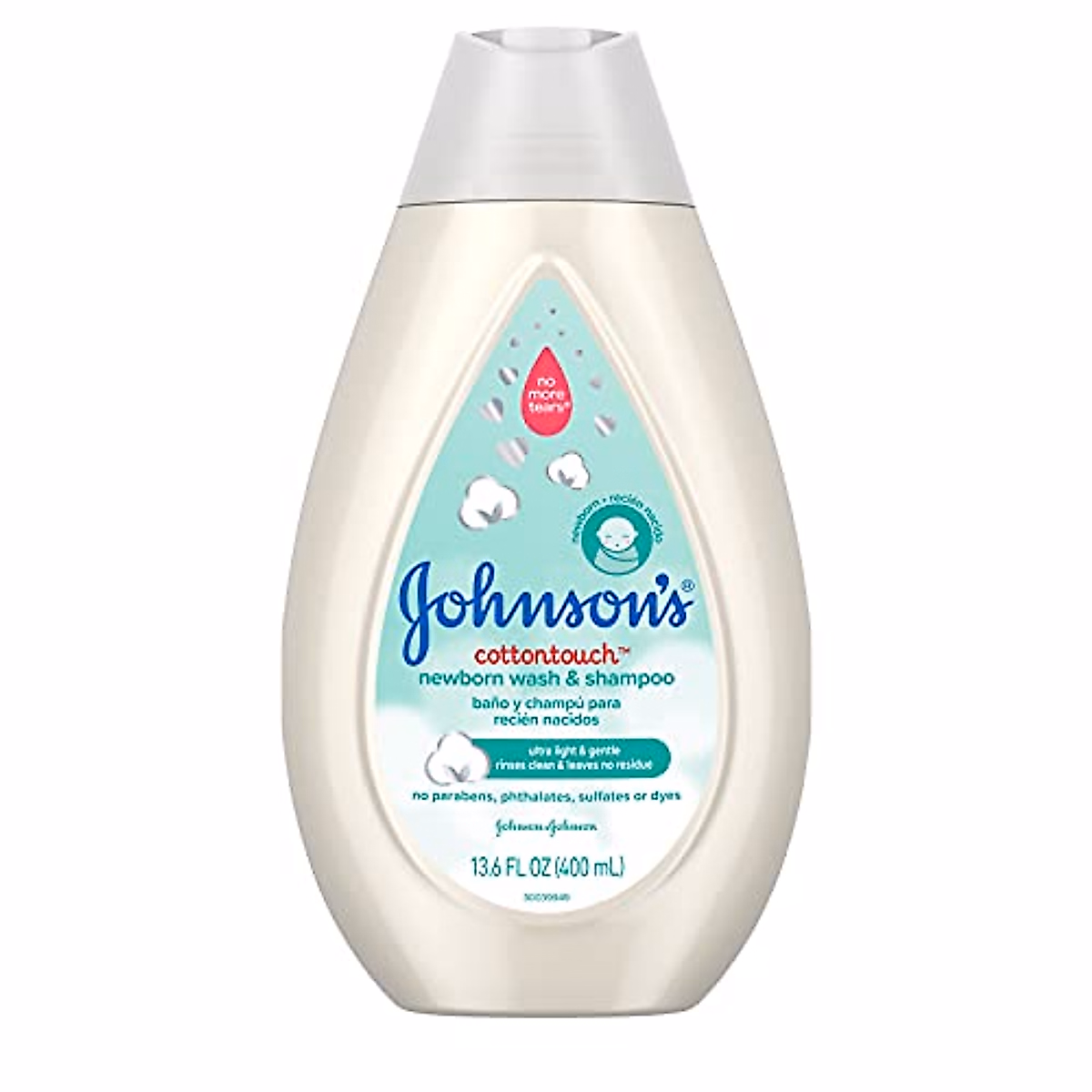 Johnson's Baby CottonTouch Newborn Body Wash & Shampoo, Gentle & Tear-Free, Made with Real Cotton, Gently Washes Away Dirt & Germs, Sulfate- & Paraben-Free for Sensitive Skin, 13.6 Fl Oz