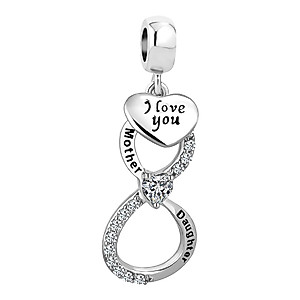 LovelyCharms Mother Daughter I Love You Infinity Heart Charm Dangle Bead For European Bracelet (White)