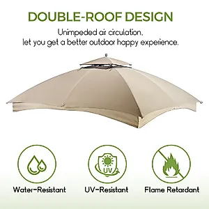 EasyLee 10x12 Gazebo Replacement Canopy, Double Teir Sunshade Polyester Soft Top Cover 10'x12' Gazebo #GF-12S004B-1(Beige)