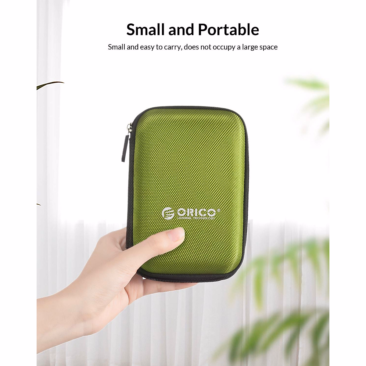 ORICO Hard Drive Case 2.5 inch External Drive Storage Carrying Bag Waterproof Shockproof with Inner Size 5.5x3.5x1.0inch for Organizing HDD and Electronic Accessories, Green(PHD-25)