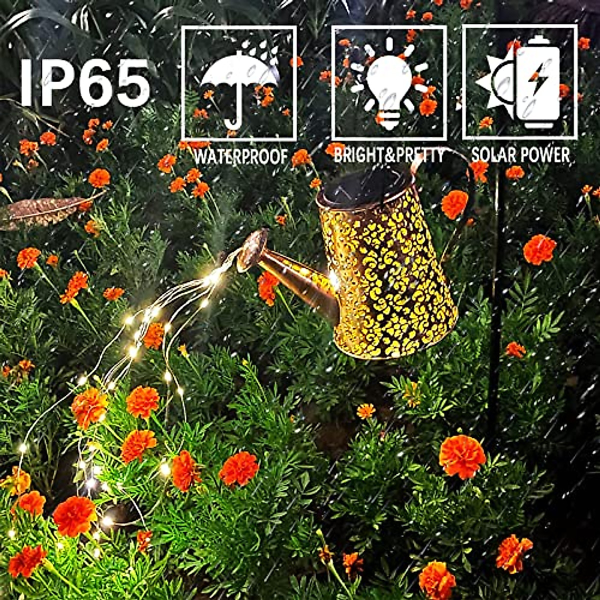 Solar Watering Can Outdoor String Lights Metal Hanging Lantern Waterproof Garden Decorations Outside Yard Porch Lawn Backyard Landscape Pathway Decor