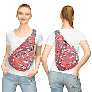 ZOMAKE Sling Bag for Women Men:Small Crossbody Sling Backpack - Mini Water Resistant Shoulder Bag Anti Thief Chest Bag Daypack for Travel Hiking Sports (Orange White Leaf)