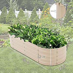 Sundale Outdoor Galvanized Raised Garden Bed Kit, 4x2x1ft Planter Raised Garden Boxes Outdoor with Anti-Rust Paint，Oval Metal Planter Box for Vegetables Flower（Beige）