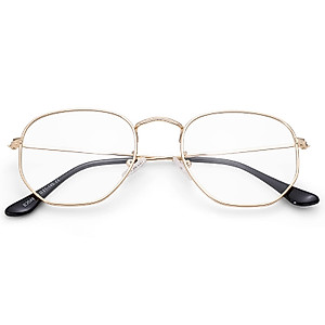 AZorb Hexagonal Clear Lens Glasses for Women Men Non-prescription Eyeglasses Designer Square Round Metal Frame(Gold Frame/Clear Lens)