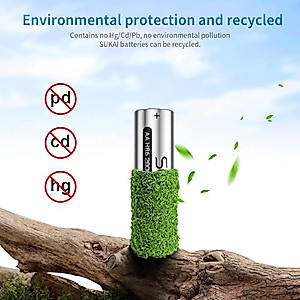 SUKAI Rechargeable AA Batteries 2800mAh High Capacity 1.2V, Per Charged Ni-MH AA Batteries Low Self Discharge NiMH Double A Battery - 12 Count